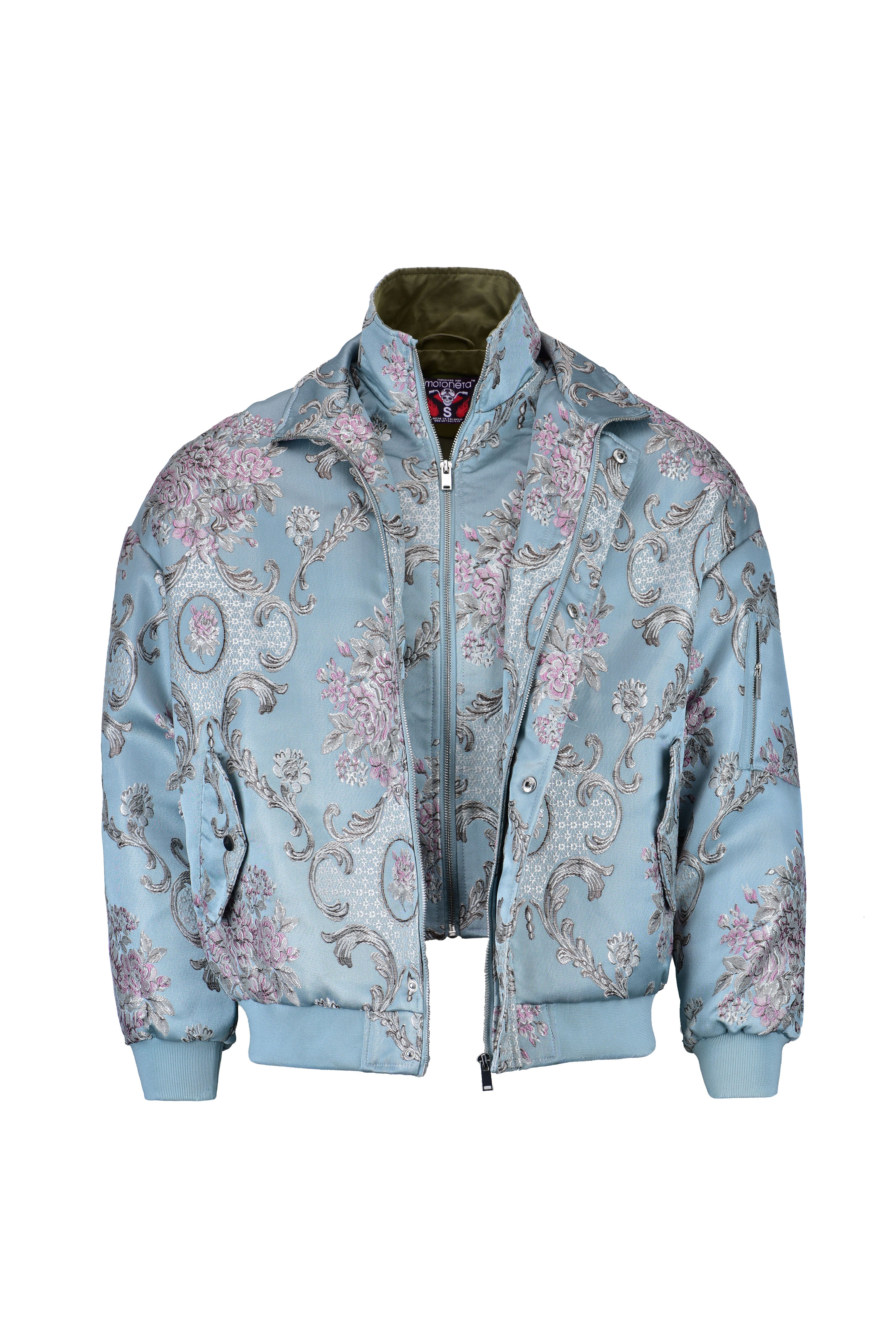 Chaqueta bomber bordada celeste – Motoneta Colombia